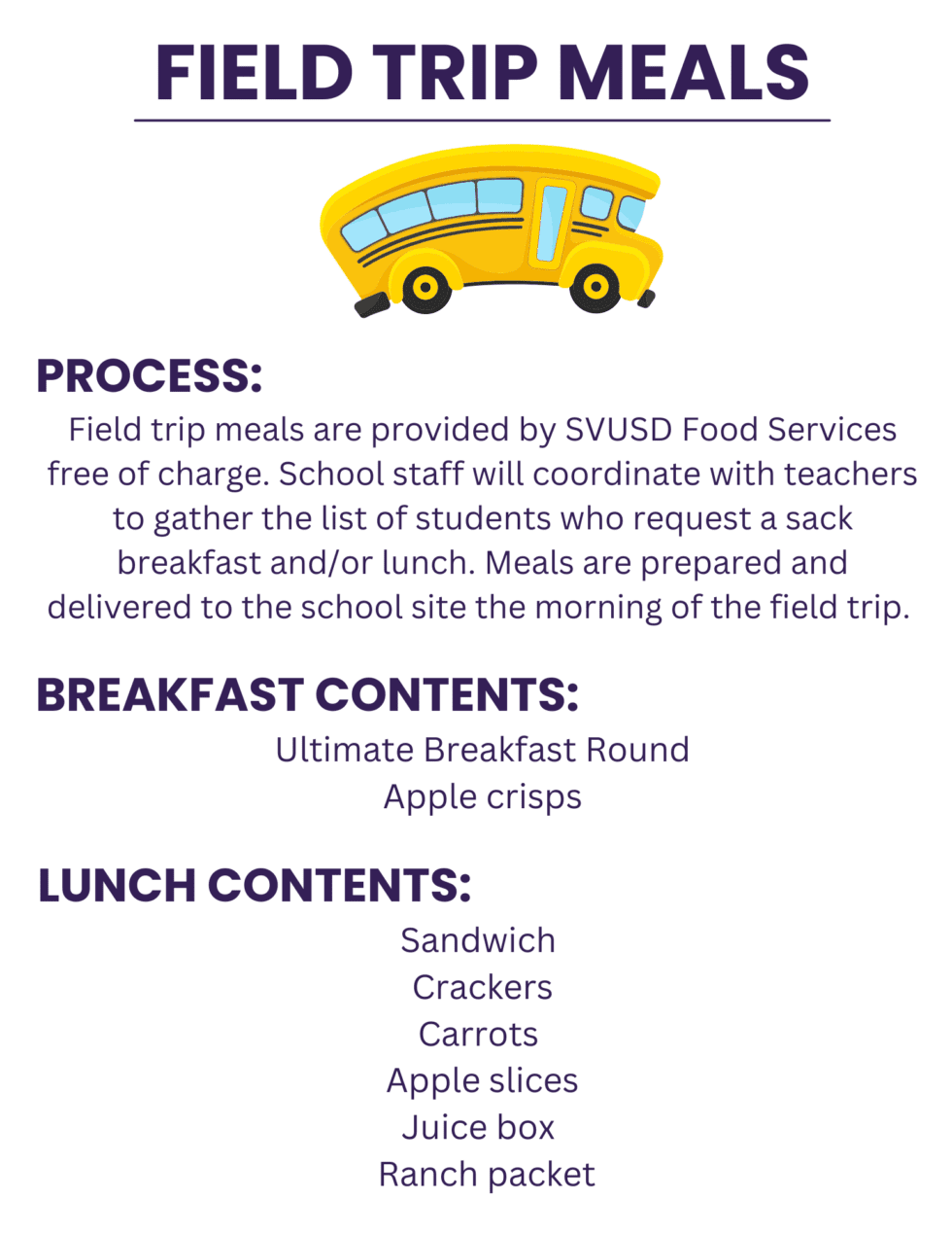 Field Trip Meals | Saddleback Valley Unified School District